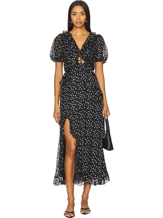 Astr The Label Bennet Midi Dress - Black Polka Dot
