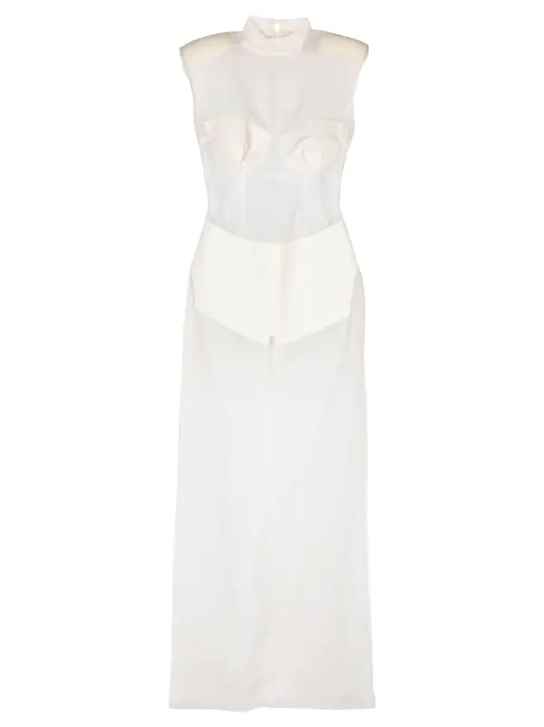 MITILIANE COUTURE Leather-panelled Silk Maxi Dress - Neutrals