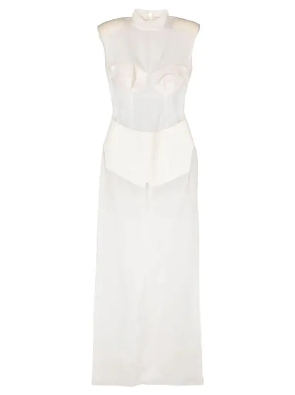 MITILIANE COUTURE Leather-panelled Silk Maxi Dress - Neutrals