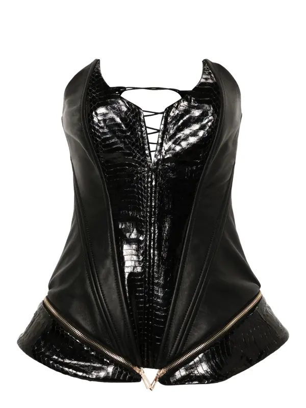 MITILIANE COUTURE Leather Snakeskin Corset Top - Black