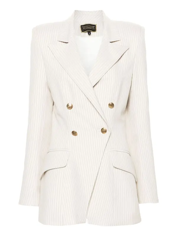 MITILIANE COUTURE Striped Double-breasted Blazer - Neutrals