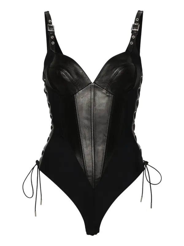 MITILIANE COUTURE Leather-trim Bodysuit - Black