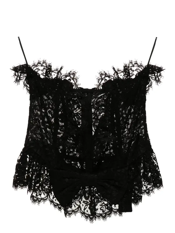 Alessandra Rich Bow-detail Lace Bustier Top - Black