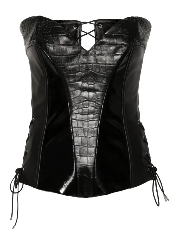 MITILIANE COUTURE Crocodile-embossed Corset Top - Black