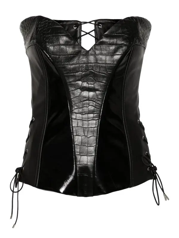 MITILIANE COUTURE Crocodile-embossed Corset Top - Black