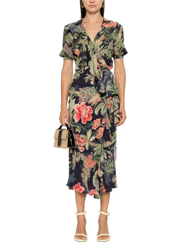 Etro Floral-print Midi Wrap Dress - Blue