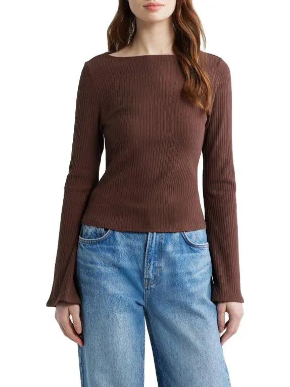 REFORMATION Miller Bell Sleeve Knit Top - Cafe