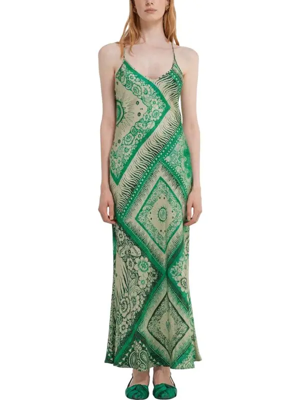 Roberto Cavalli Abstract-print Silk Slip Dress - Green