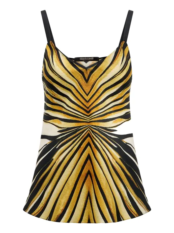 Roberto Cavalli Graphic Print Silk Top - Gold