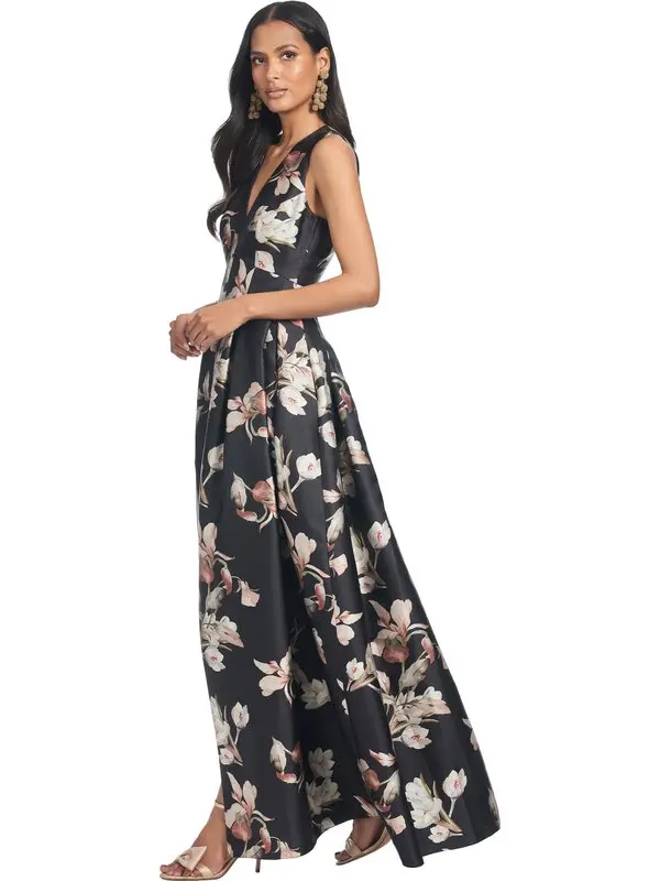 Sachin & Babi Printed Mikado Brooke Gown - Black Venetia Petal