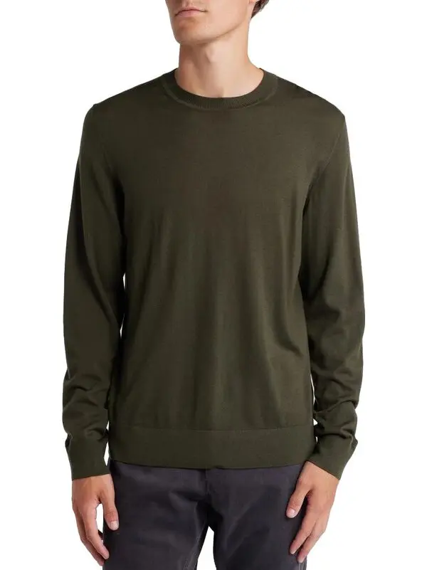 Theory Regal Wool Crewneck Sweater - Hntr Grn