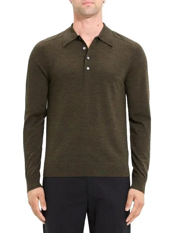 Theory Regal Long Sleeve Wool Blend Polo - Hunter Green