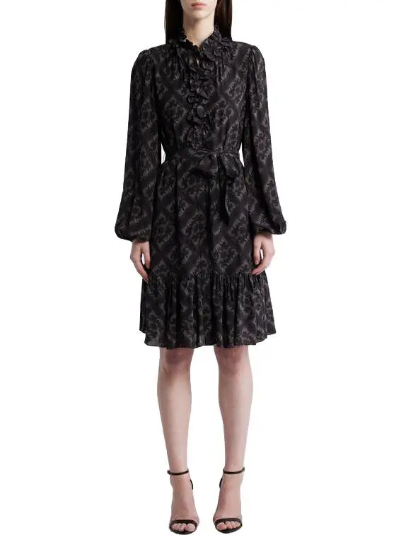 Kobi Halperin Landry Long Sleeve Leaf Print Dress - Black Multi