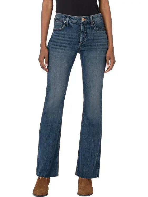 Kut From The Kloth Stella Fab Ab Raw Hem Flare Leg Jeans - Decent W/dk Ba