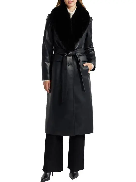 Michael Kors Belted Faux Leather Wrap Coat - Black