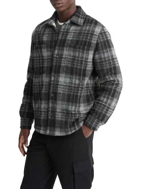 Vince Plaid Fleece Lined Shirt Jacket - Black Combo