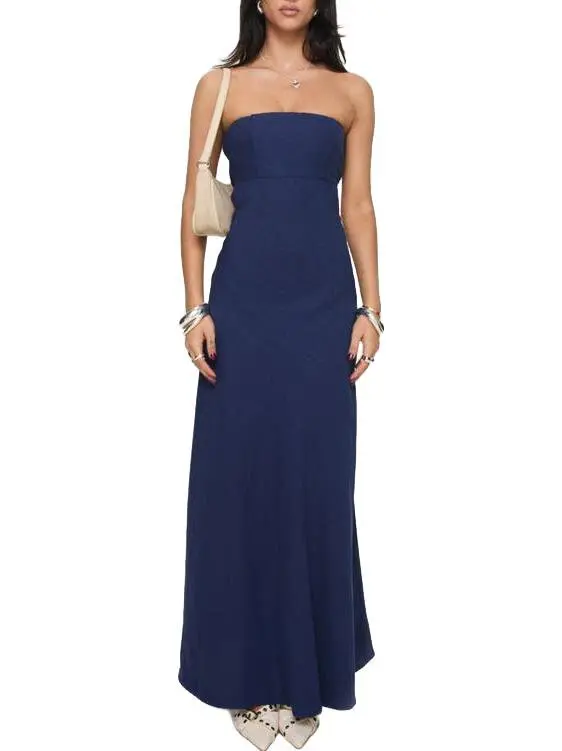 Princess Polly Yahir Strapless Linen Blend Maxi Dress - Navy