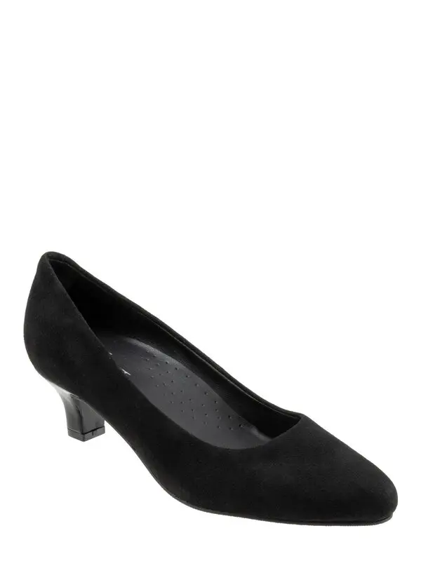 Trotters Kate Pointed Toe Kitten Heel Pump - Black Suede