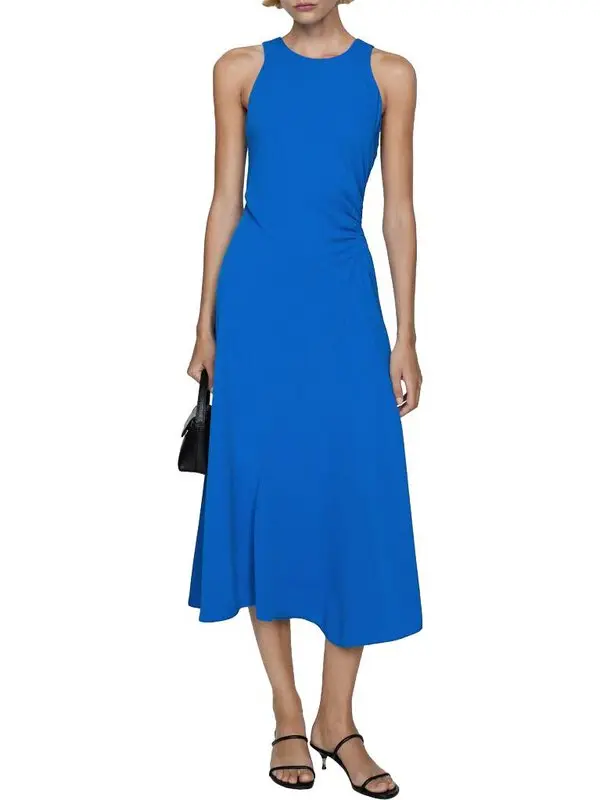 Mango Gathered Sleeveless Maxi Dress - Blue
