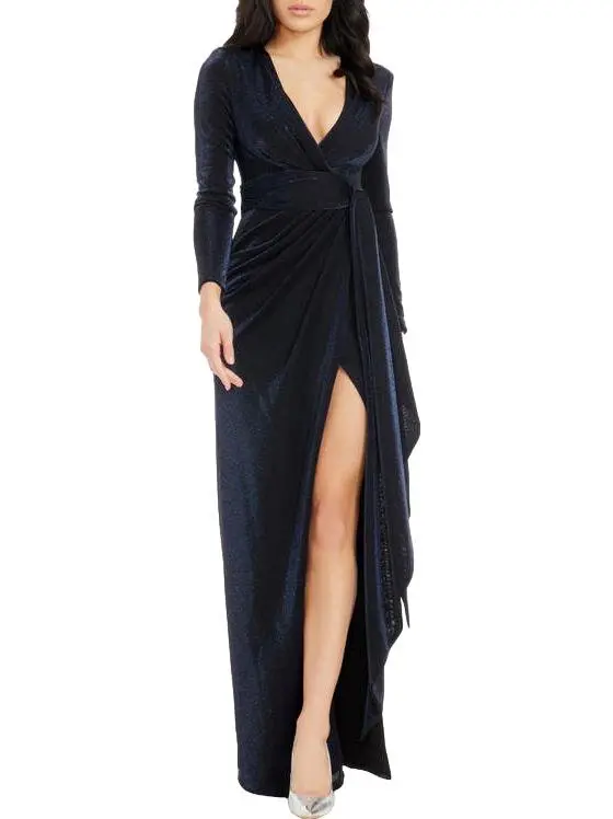 Dress The Population Shania Metallic Gown - Navy Multi