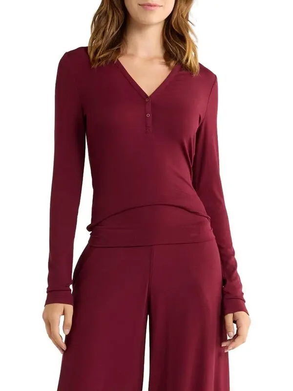 Lunya Stretch Modal V-neck Henley - Calliope Wine