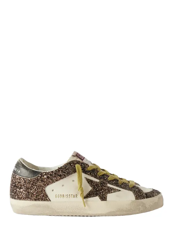 GOLDEN GOOSE Super-star Glittered Leather Sneakers - Brown