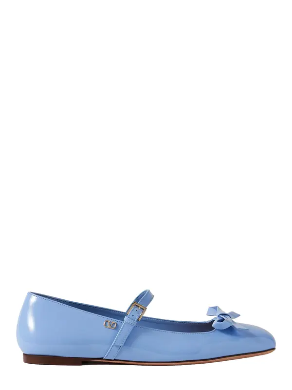 Valentino Garavani Bow-embellished Patent-leather Mary Jane Ballet Flats - Blue