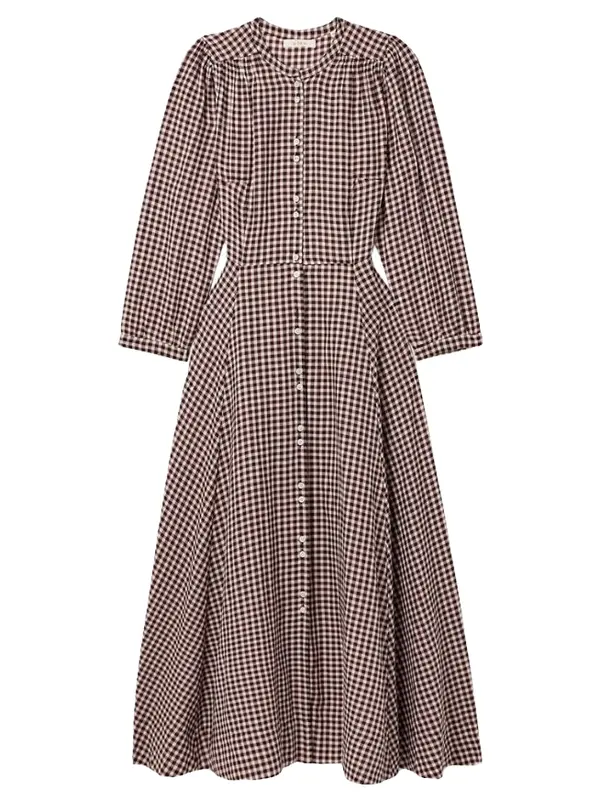DÔEN Marielle Checked Midi Dress - Brown