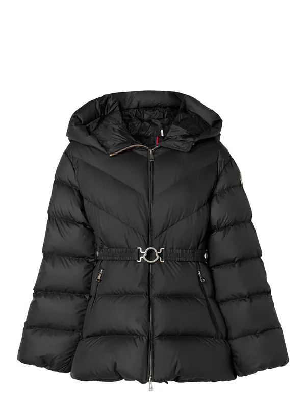 Moncler Brosse Belted Hooded Quilted Down Jacket - Black