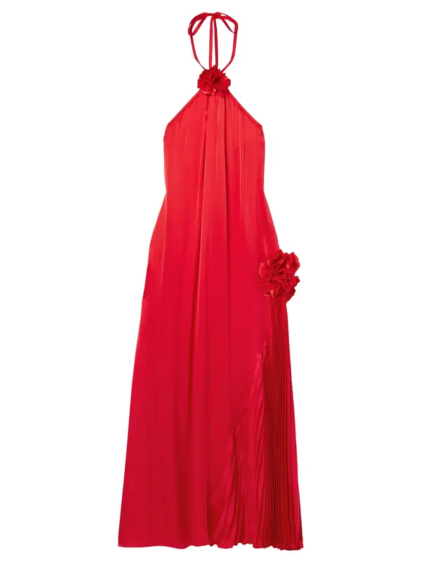KIKA VARGAS Marsha Embellished Plissé-silk Maxi Dress - Red