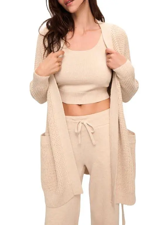 Eberjey Cotton-blend Belted Cardigan - Oat