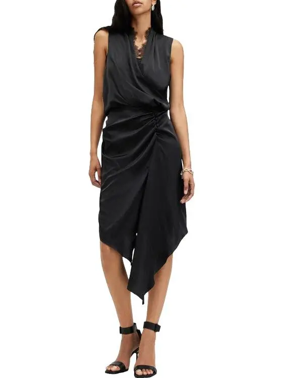ALLSAINTS Abi Lace Trim Asymmetric Dress - Black