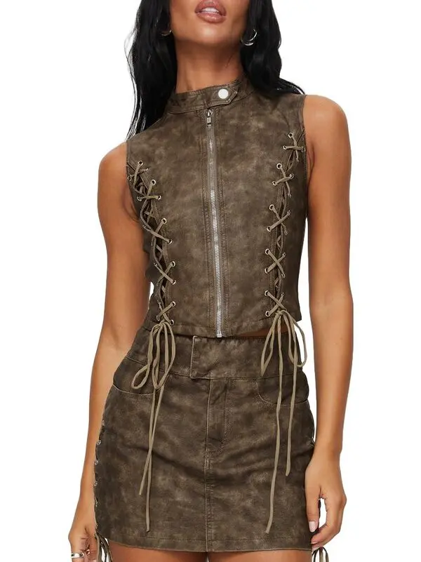 Princess Polly Ceejay Faux Leather Top - Brown