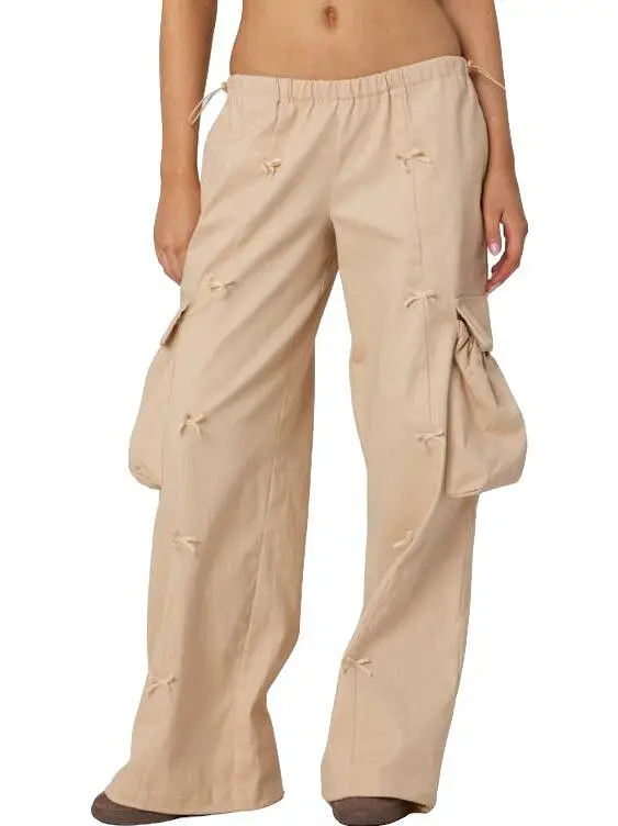 EDIKTED Bow Trim Cargo Parachute Pants - Beige