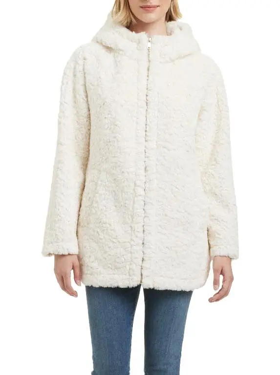 Sanctuary Textured Faux Fur Hooded Jacket - Cream