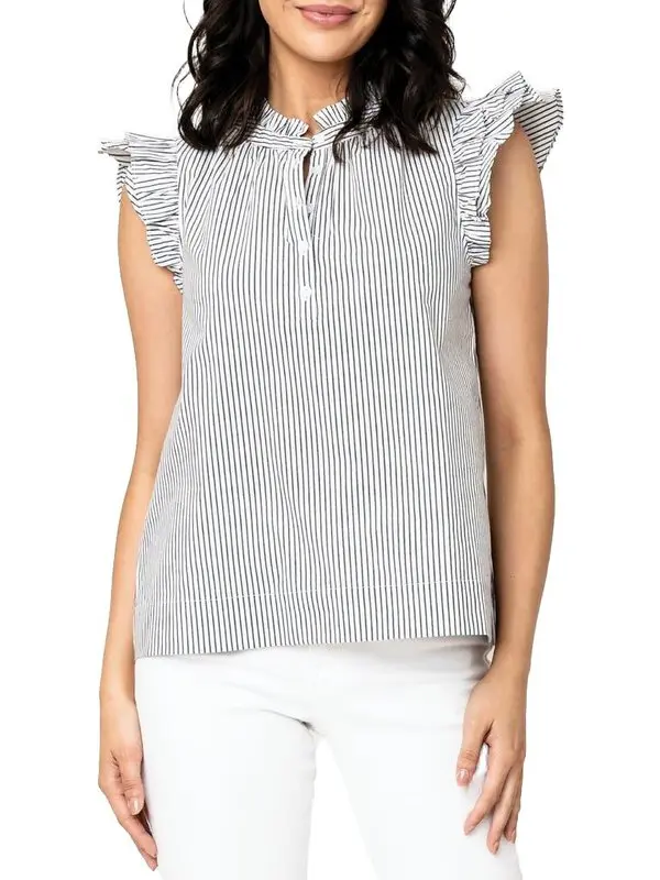 GIBSONLOOK Pinstripe Flutter Sleeve Stretch Cotton Top - Blk/wht Pinstripe