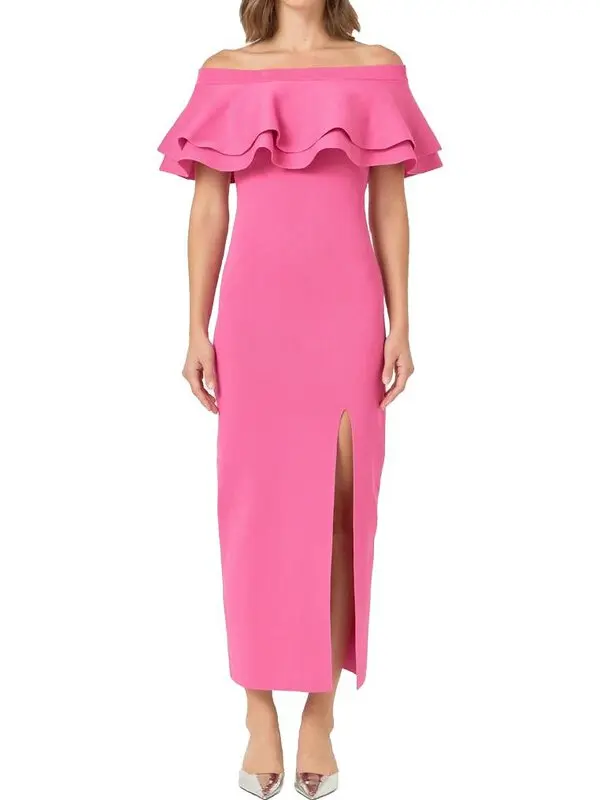 Endless Rose Off The Shoulder Ruffle Maxi Sweater Dress - Orchid
