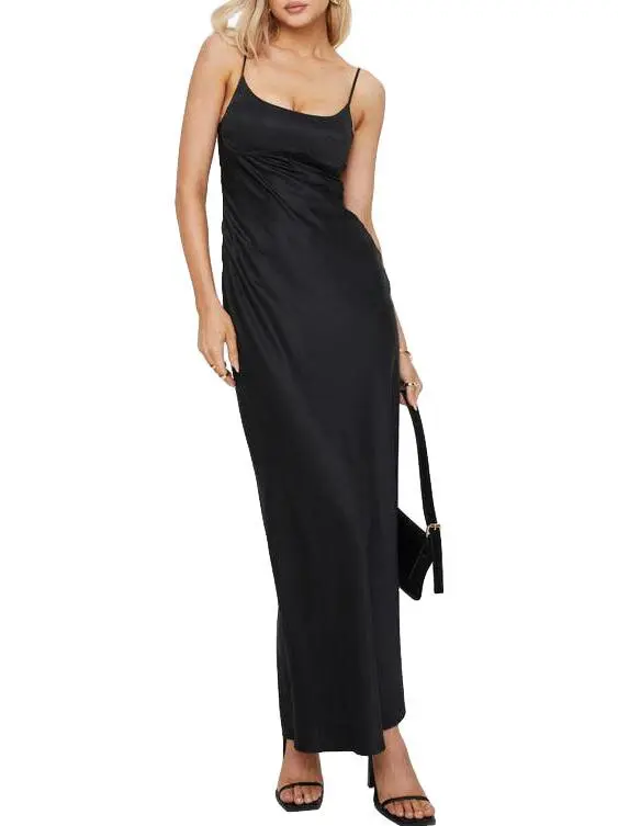 Princess Polly Ravia Satin Maxi Slipdress - Black
