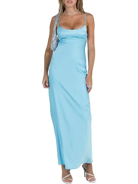 Princess Polly Ravia Satin Maxi Slipdress - Blue