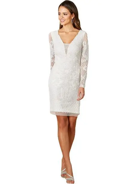 LARA NEW YORK Carla Long Sleeve Beaded Lace Mini Dress - Ivory