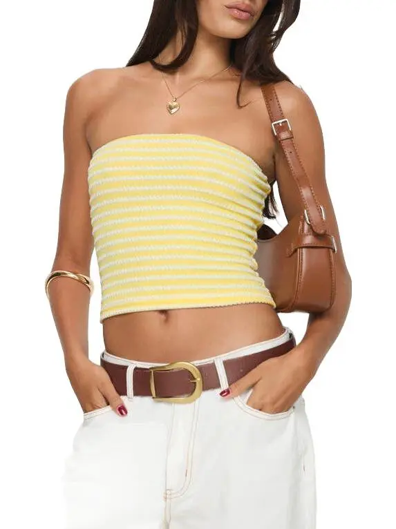 Princess Polly Miller Textured Stripe Tube Top - Yellow