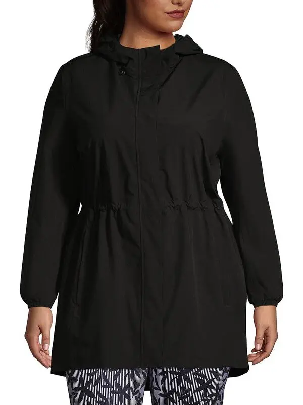 LANDS' END Print Waterproof Hooded Packable Raincoat - Black