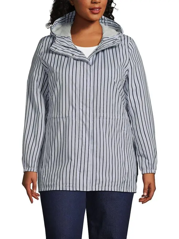 LANDS' END Print Waterproof Hooded Packable Raincoat - Lavender/deep Sea Stripe