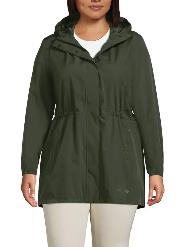 LANDS' END Packable Waterproof Raincoat - Rich Olive Green