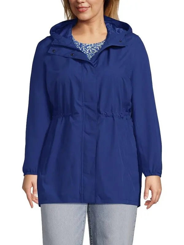 LANDS' END Print Waterproof Hooded Packable Raincoat - Sapphire