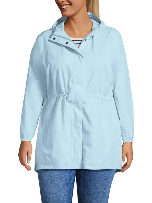 LANDS' END Packable Waterproof Raincoat - Subtle Blue