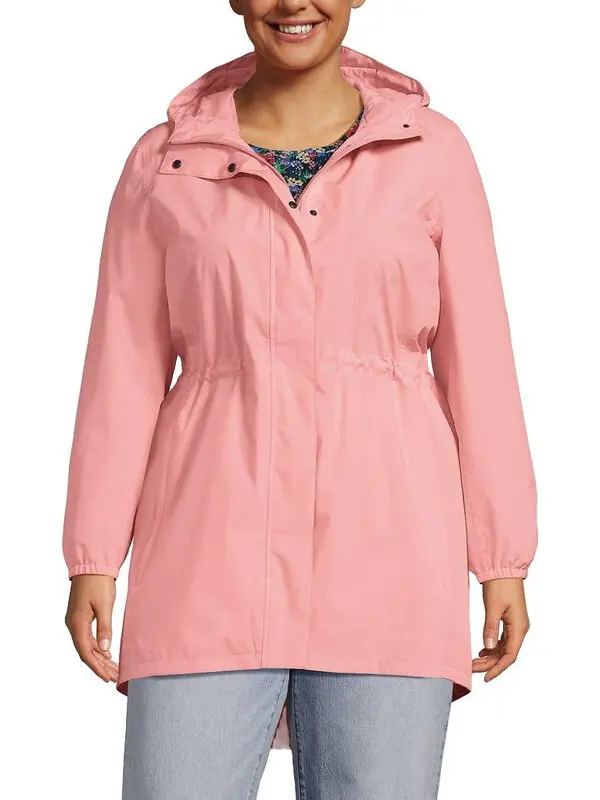 LANDS' END Print Waterproof Hooded Packable Raincoat - Sunset Coral Pink