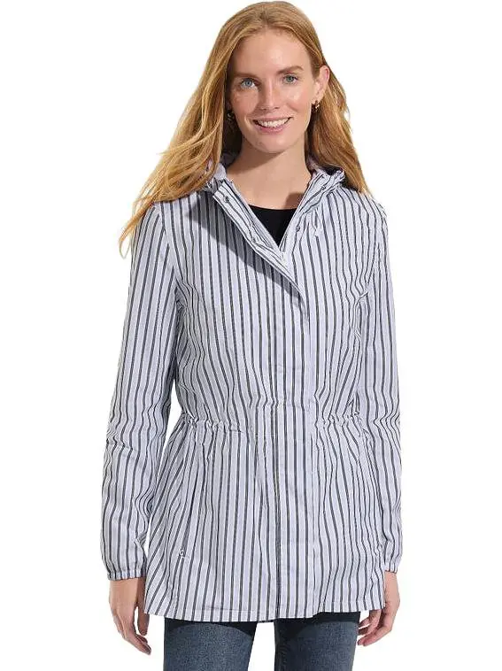 LANDS' END Squall Packable Waterproof Raincoat - Lavender/deep Sea Stripe
