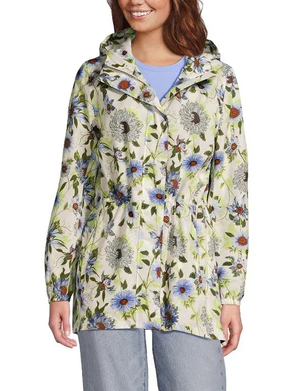 LANDS' END Squall Packable Waterproof Raincoat - Pale Sky/ivory Floral