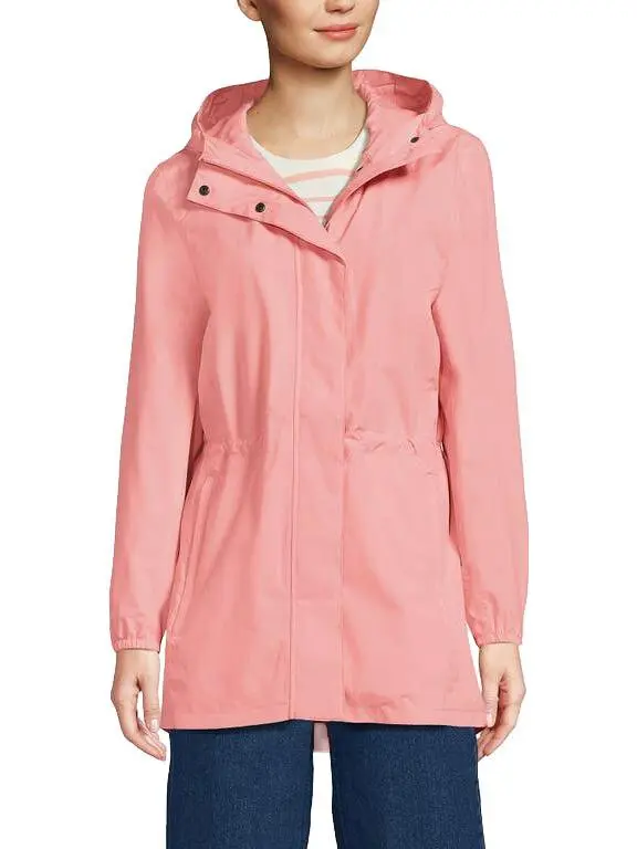LANDS' END Squall Packable Waterproof Raincoat - Sunset Coral Pink
